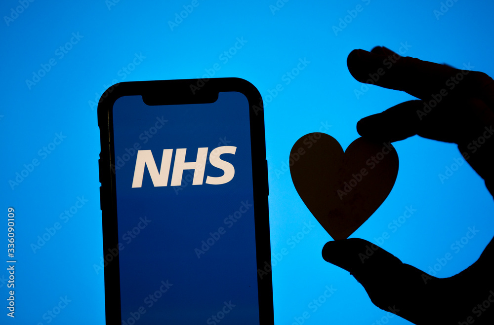 LONDON, UK - April 6th 2020: National health service logo with heart ...