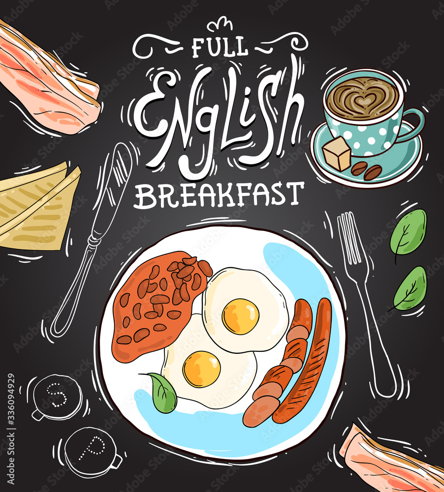 Full English breakfast. Beautiful hand drawn vector food illustration ...