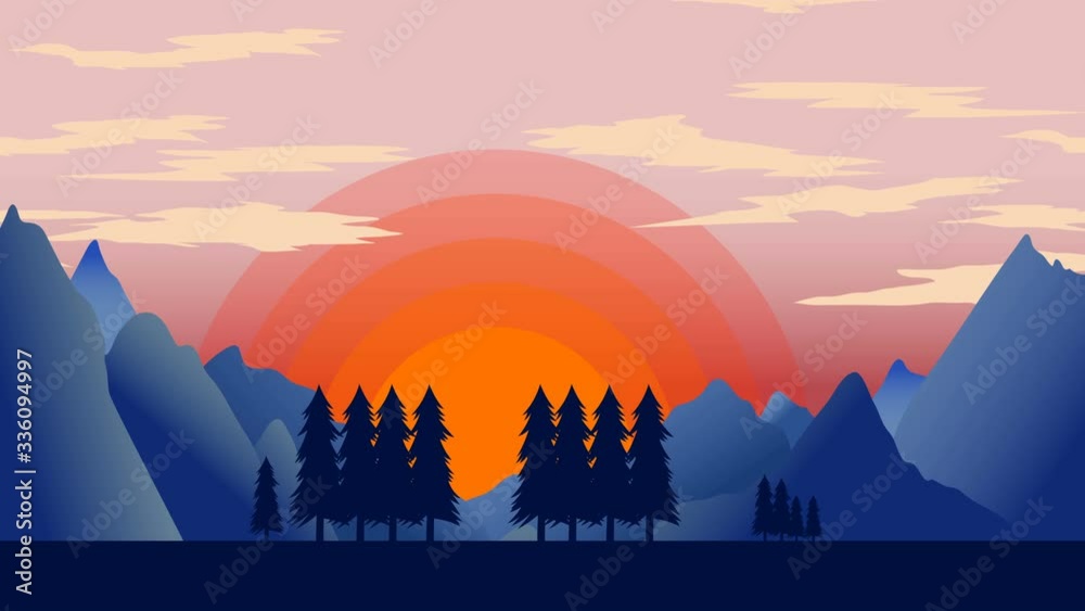 Animated cartoon background. Looped animation of mountain landscape ...