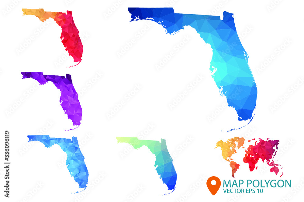 Florida Map - Set of geometric rumpled triangular low poly style ...
