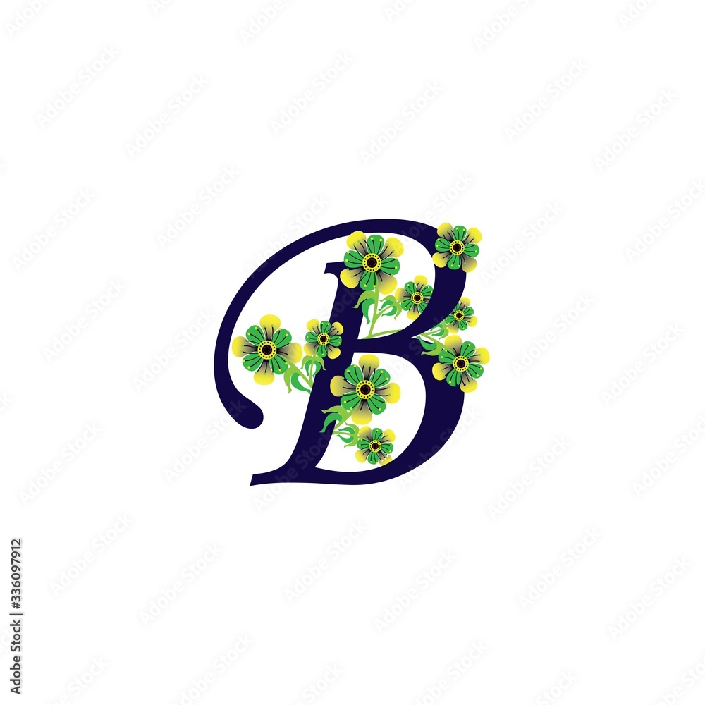 B letter. Flower capital alphabet. Vector illustration. Floral alphabet ...