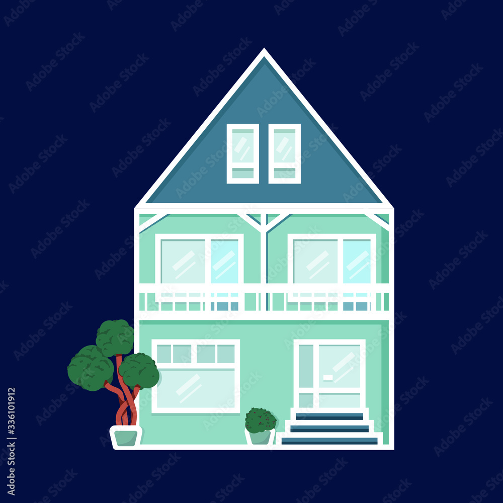House. Blue background. Windows. Building on the background Stock ...