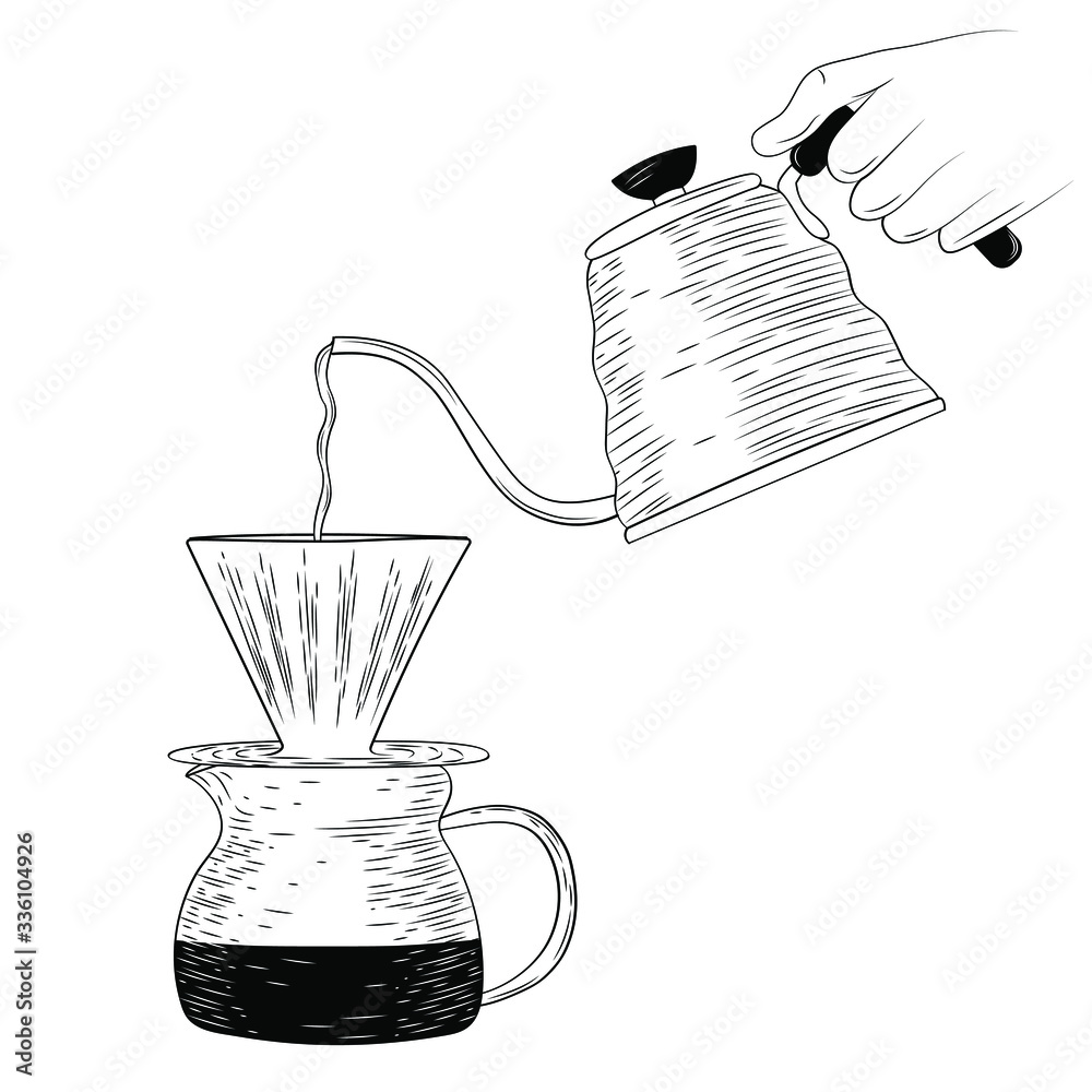 Pour over coffee brewing. Hand drawn vector illustration. hand drawn ...