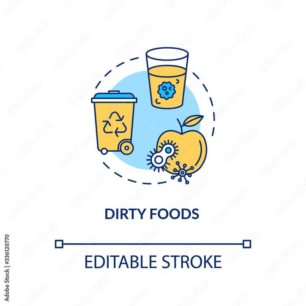 Dirty foods concept icon. Spoiled apple. Bacteria spread. Foodborne ...