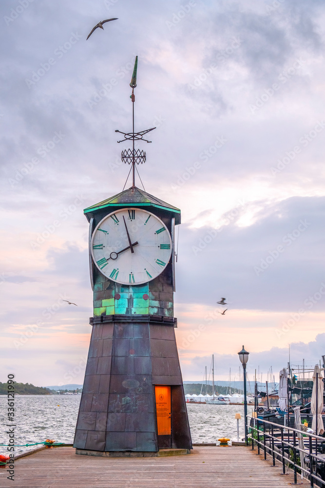 Oslo, Norway - Modernistic Aker Brygge district of Oslo with historic ...