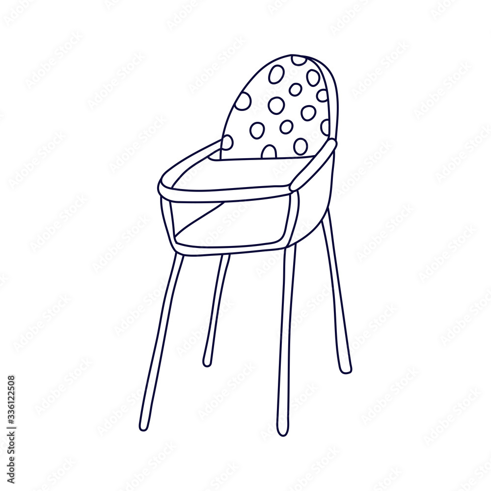 Baby highchair decorated with polka dots in doodle style. Isolated ...