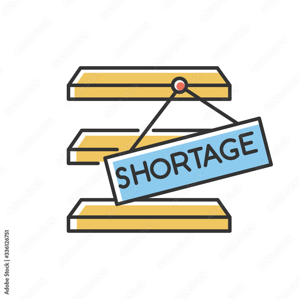 Stock shortage yellow and blue RGB color icon. Merchandise lack, goods ...
