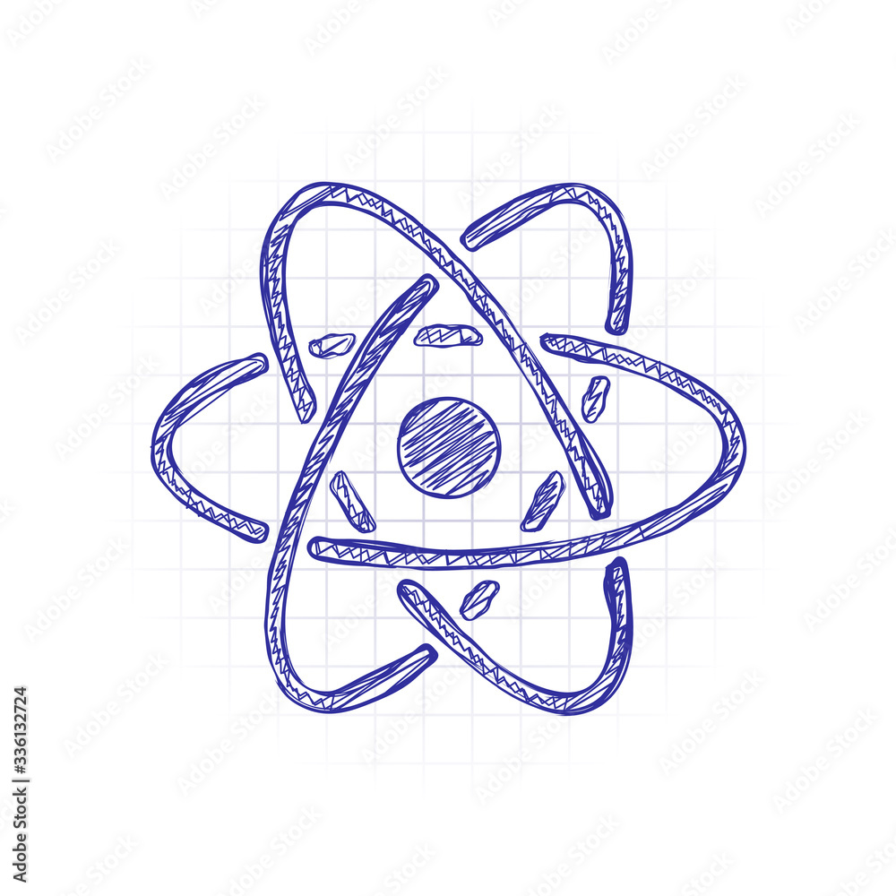 scientific atom symbol, simple icon. Hand drawn sketched picture with ...