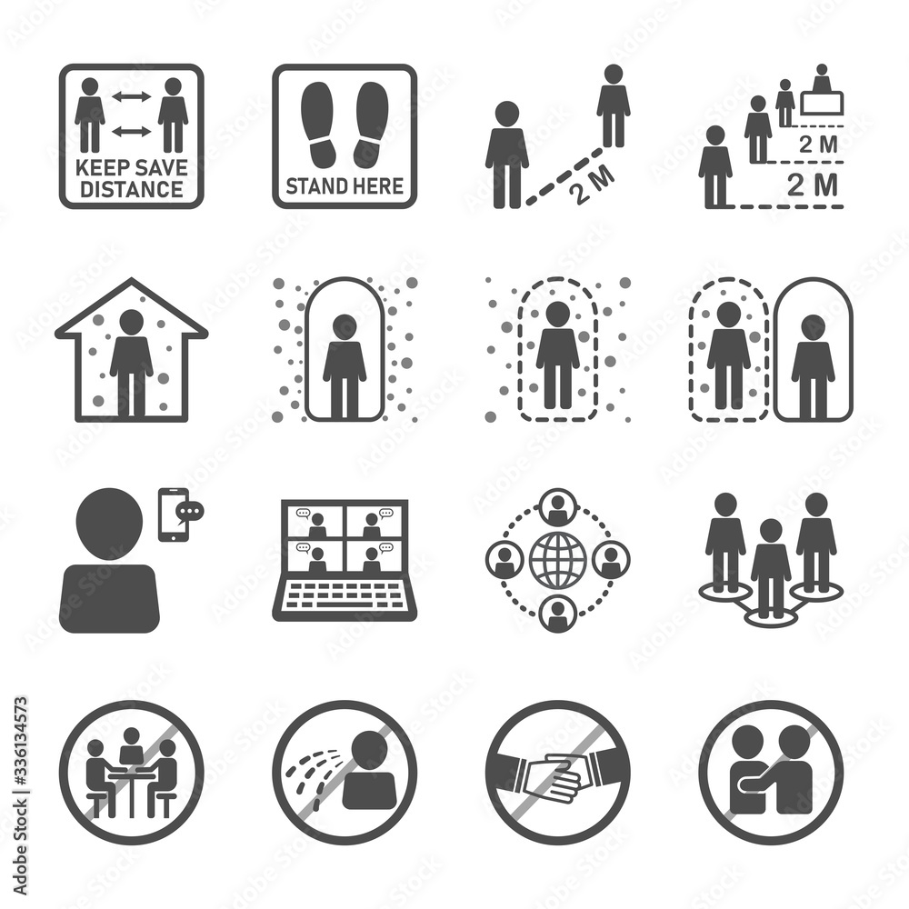 social distancing icon set. How to prevent and eliminate the Corona ...