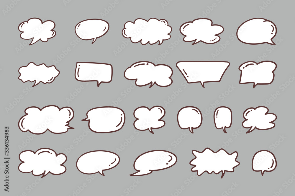 Speech bubble set. hand drawn sketch doodle cute Line art outline ...