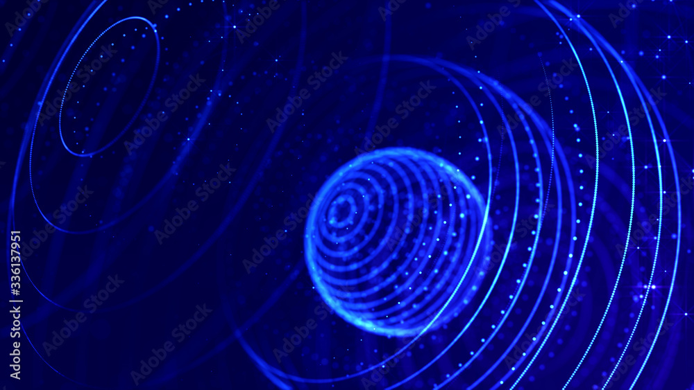 abstract sci-fi background with glow particles form curved lines ...