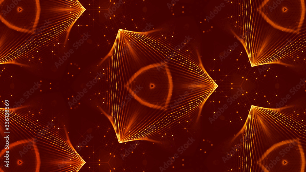 Gold motion design background with symmetrical pattern. Abstract sci-fi ...