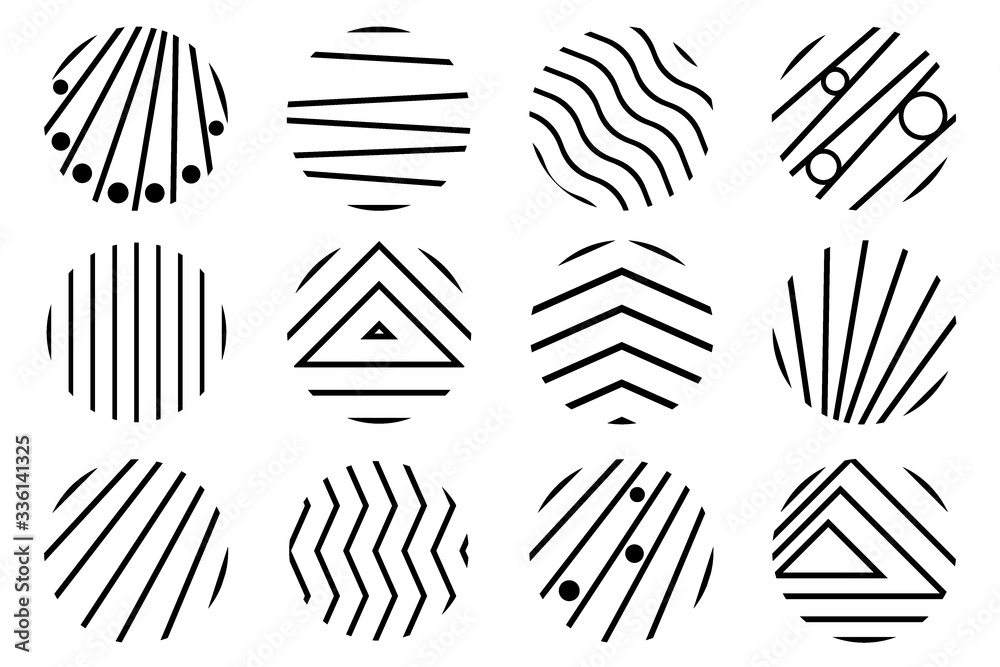 Circle icons collection. Doodle round textured shapes, signs, symbols ...