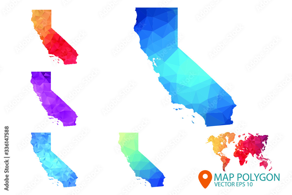 California Map - Set of geometric rumpled triangular low poly style ...