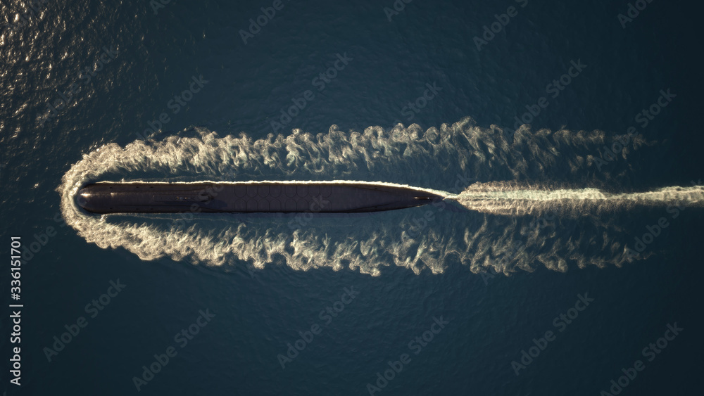 Atomic submarine floating in ocean, aerial view Stock Illustration ...