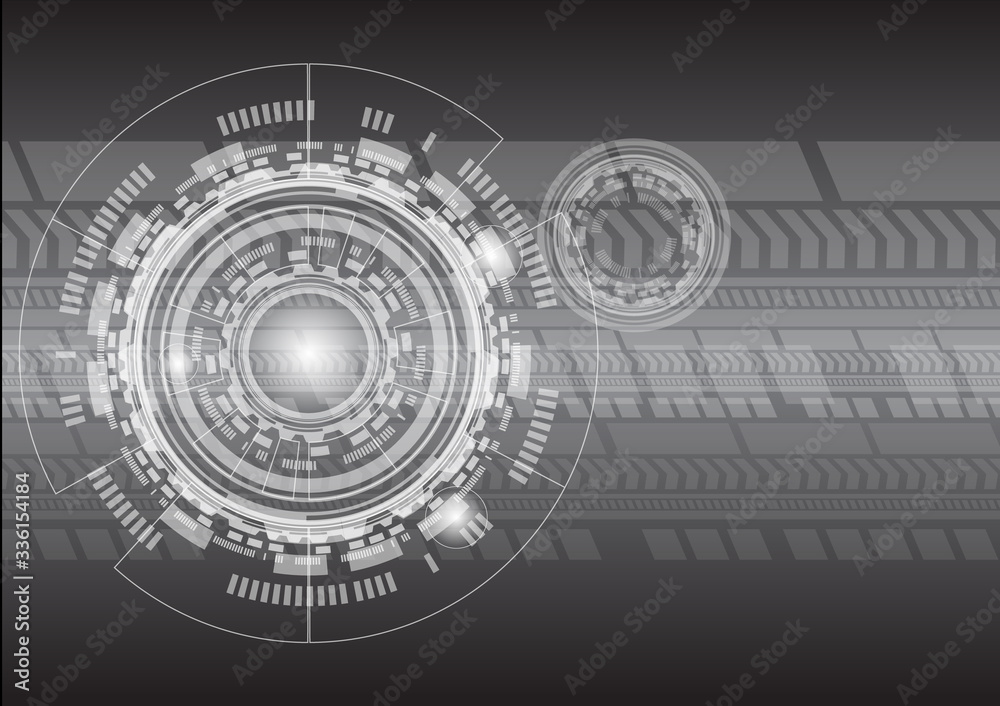Abstract digital technology background. Black and white banner with ...