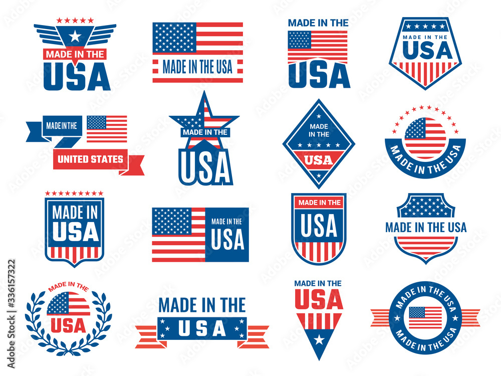 Made in usa logo. Label for patriot american flag and special symbols ...