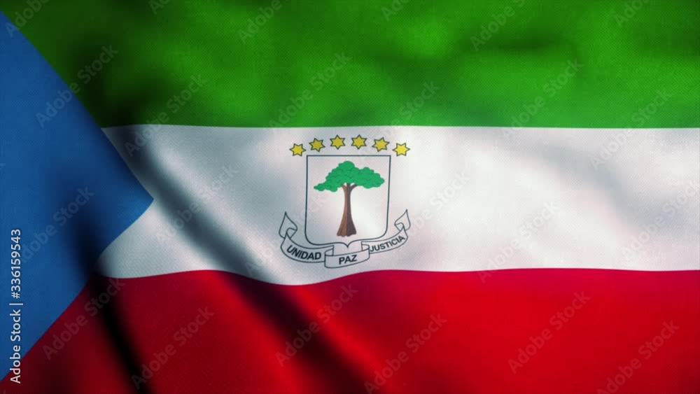 Equatorial Guinea flag waving in the wind. National flag of Equatorial ...