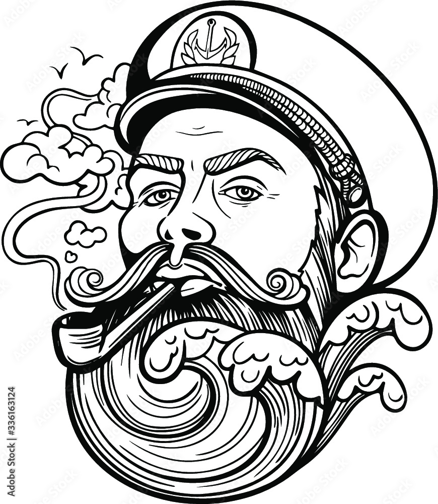 Vector Black and White Abstract Captain Illustration Stock Vector ...