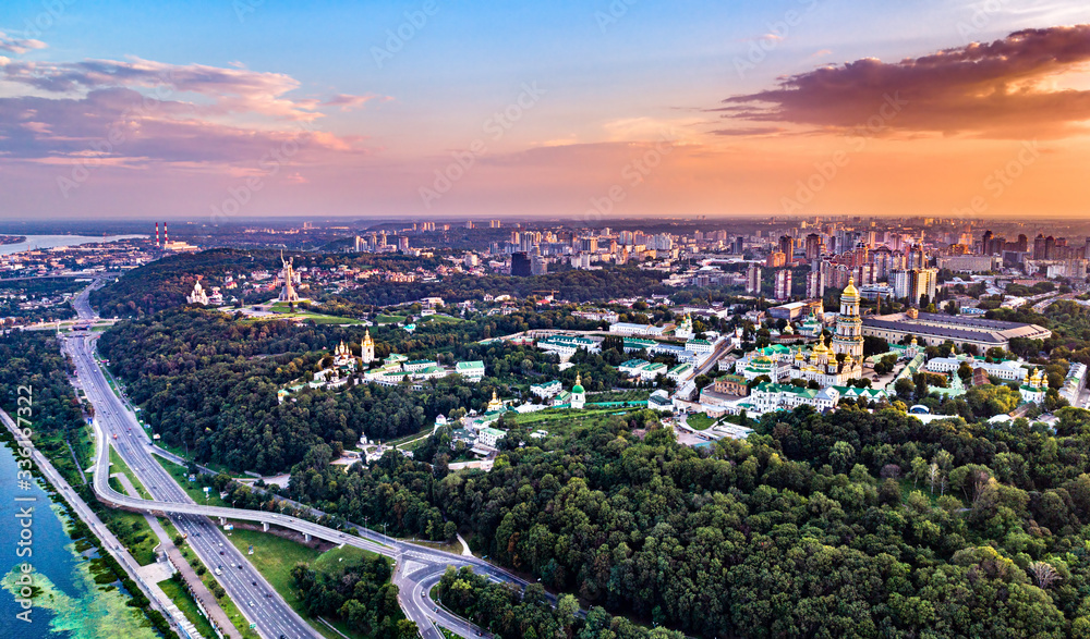 Kiev Pechersk Lavra and the Motherland Monument. UNESCO world heritage ...