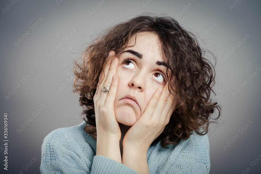 Closeup portrait of young, upset, sad depressed, worried, troubled ...