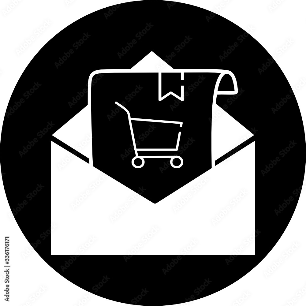 Email in black circle icon. Open envelope pictogram. Mail symbol, email ...