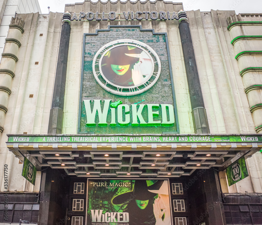 LONDON- APRIL, 2018: Exterior signage of the Wicked musical at the ...
