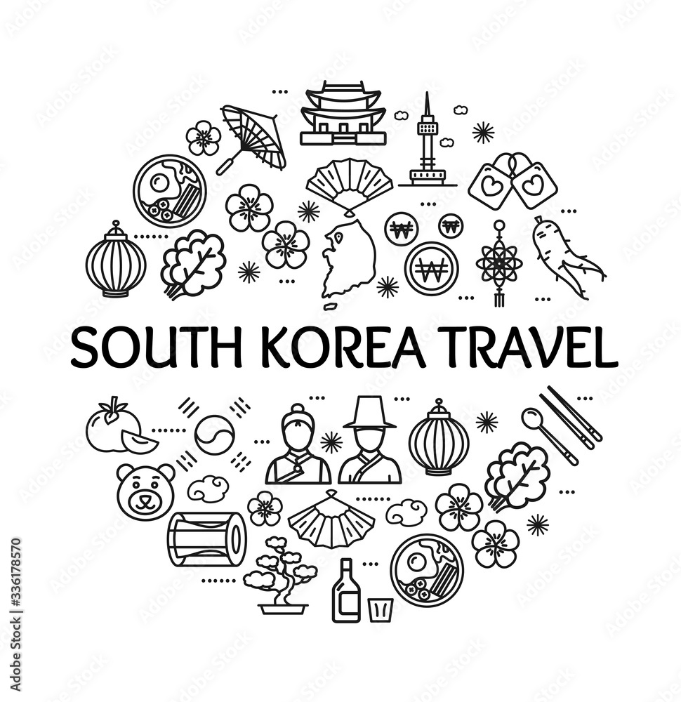 Korea Signs Round Design Template Thin Line Icon Concept. Vector Stock ...