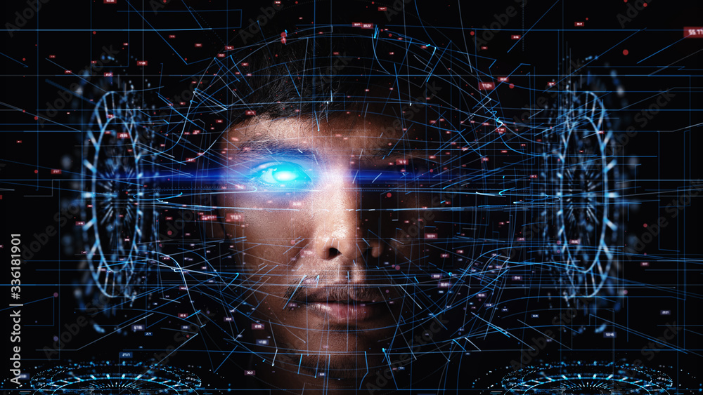 Concept of scientific technology and digital information.human being ...