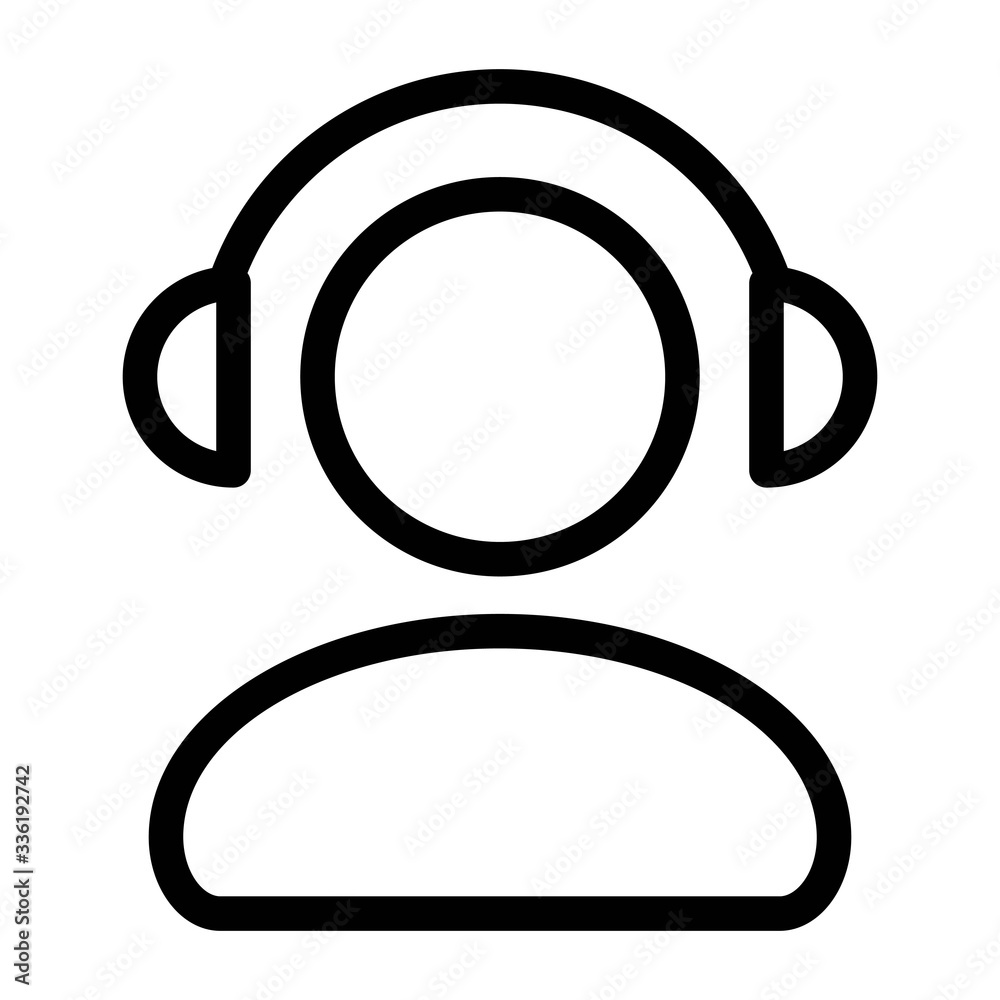Person with headphones icon illustration in line style. Listening music ...
