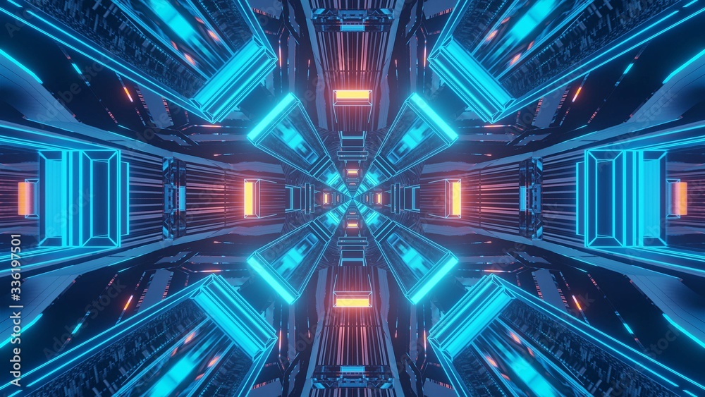 3D rendering futuristic sci-fi colorful techno lights creating cool ...