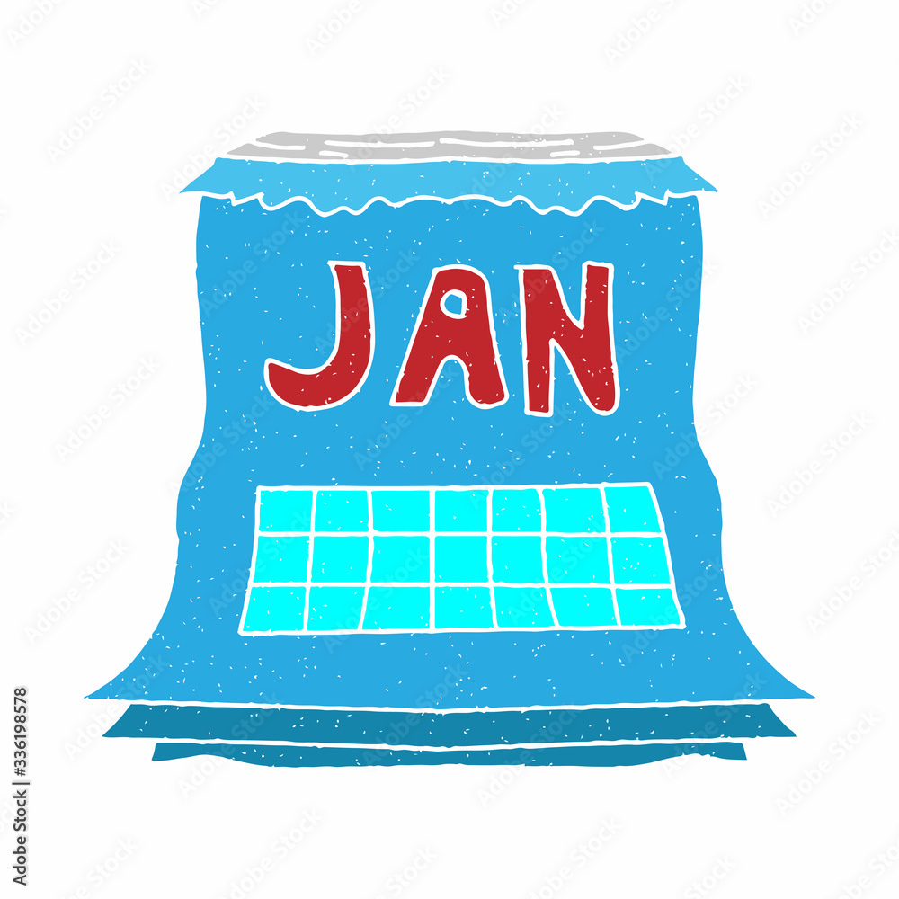 January calendar vector design. digital hand drawn style. grain texture ...