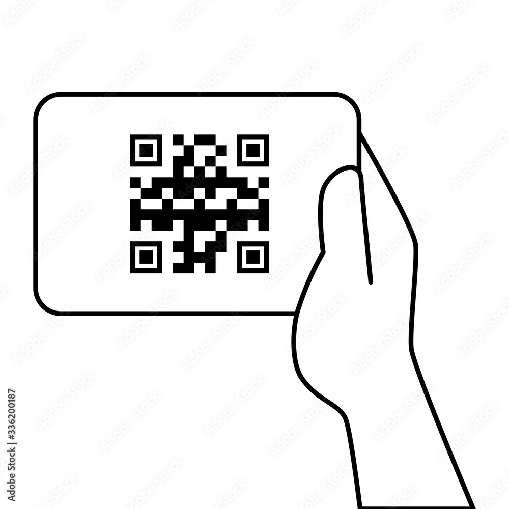 Hand holding qr code over paper design of technology scan information ...