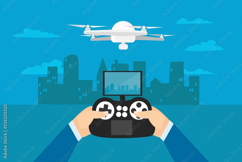 Cartoon person using flying drone Stock Vector | Adobe Stock