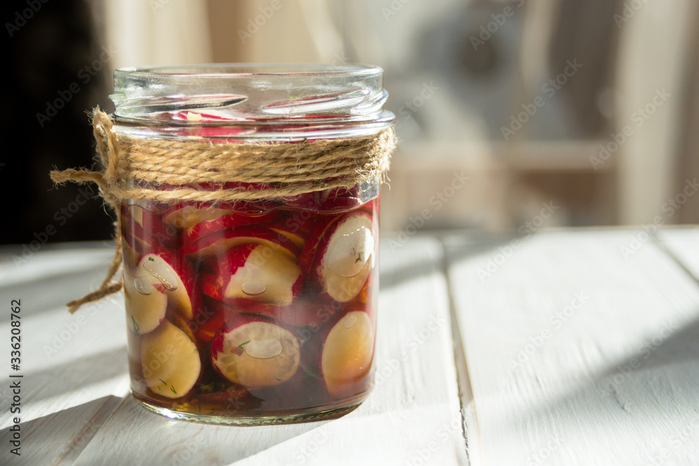 Early sliced red radish and ginger pickled in ginger sauce. Fermented ...