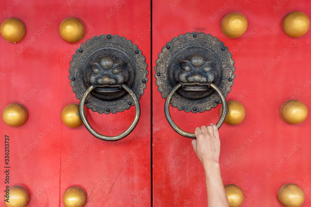 Traditional red chinese door Stock Photo | Adobe Stock