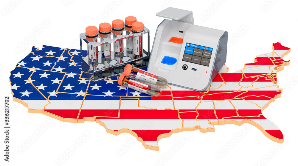 COVID-19 testing in the USA concept. Lab-in-a-box test with nasal swab ...