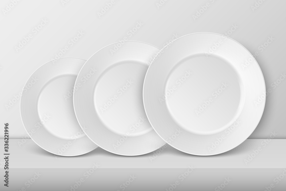 Vector 3d Realistic White Porcelain Food Dish Plate Set Different Size ...