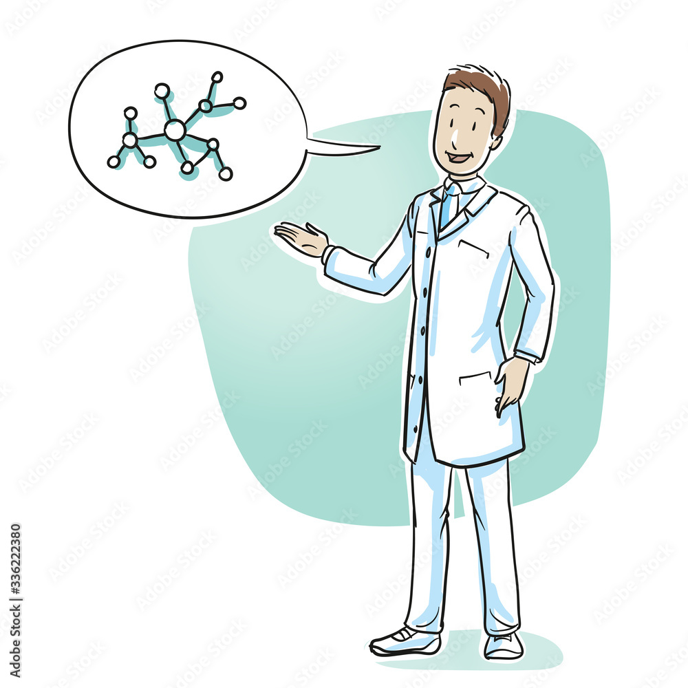 Scientist or pharmacist talking about new formula, molecule structure ...