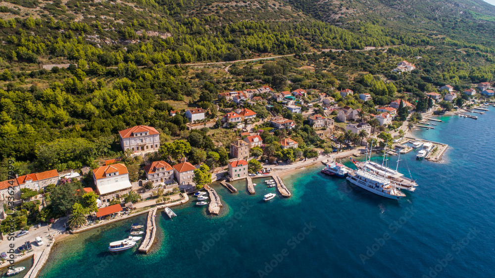 Aerial view of Kuciste on Peljesac peninsula in Dalmatia, Croatia ...
