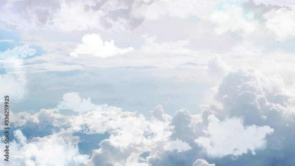 Blue sky with white weather clouds and sun loop Animation background ...