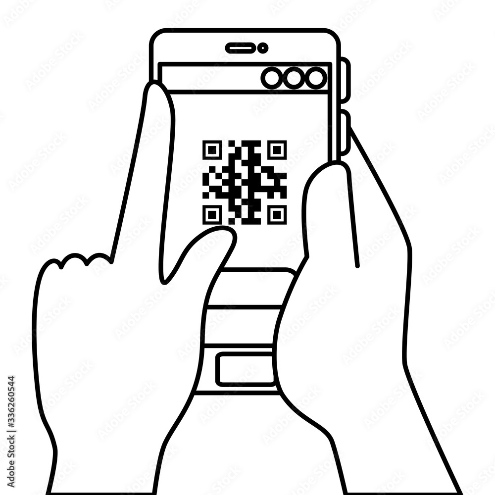 hands and qr code inside smartphone design of technology scan ...