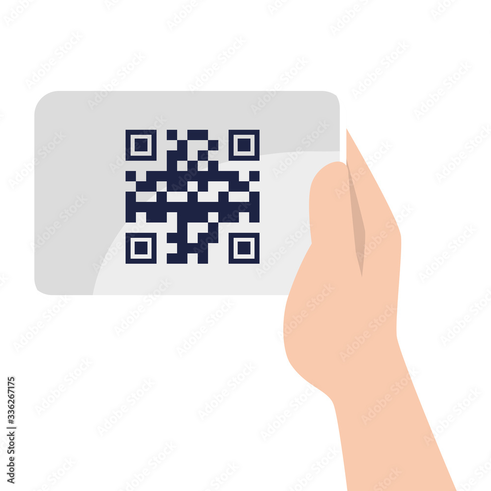 Hand holding qr code over paper design of technology scan information ...