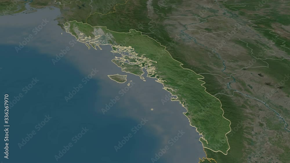 Rakhine, state with its capital, zoomed and extruded on the satellite ...