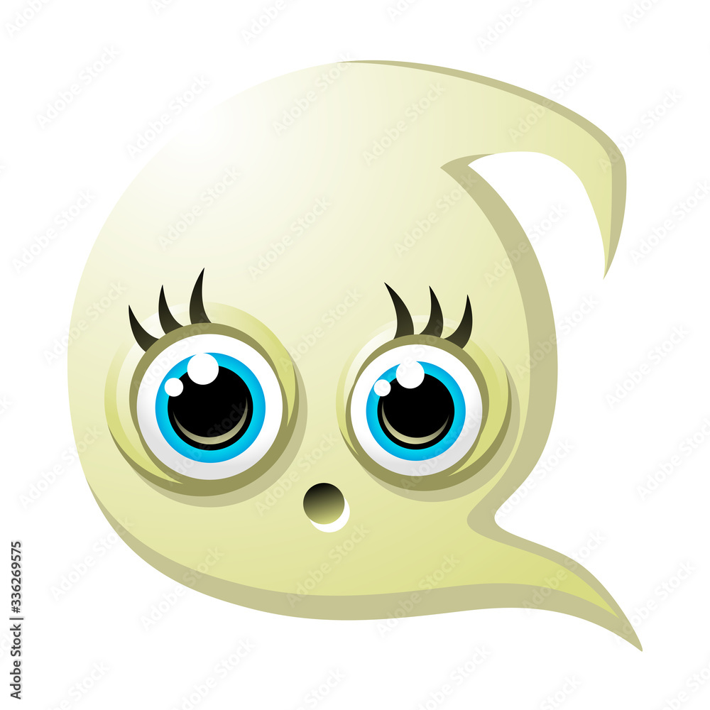 Vector drawing of a female spooked ghost with big blue eyes. Can ...