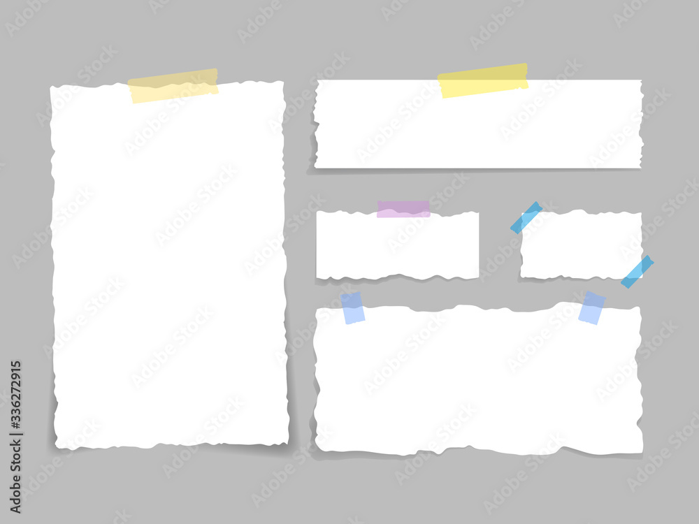 Set of torn paper affixed with duct tape. Paper waste. Torn paper, torn ...