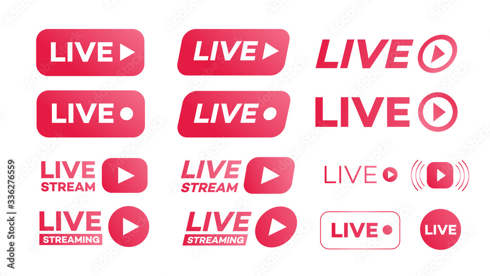 Vector live streaming icon set modern style isolated on white ...