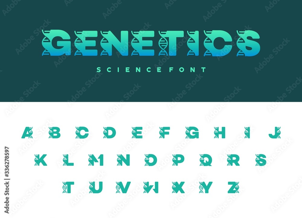 Collection of Science Genetic Font, Set of DNA Helix Letter alphabets ...