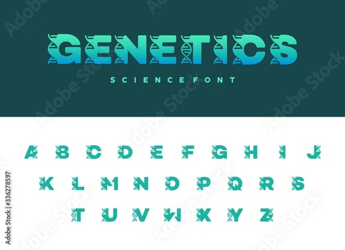 Collection of Science Genetic Font, Set of DNA Helix Letter alphabets ...