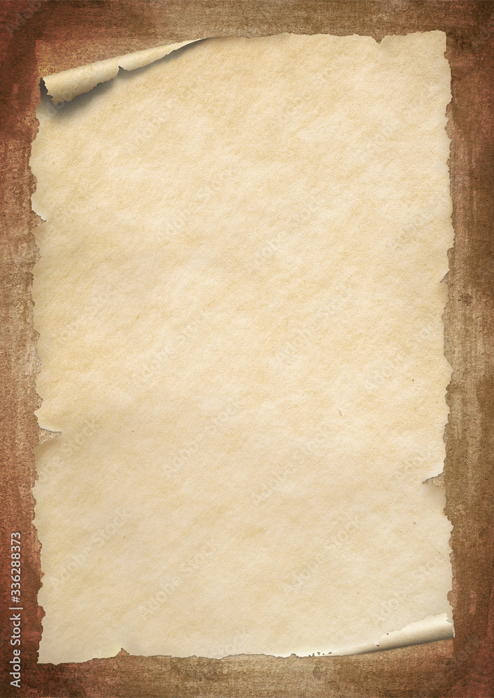 Old vintage beige paper with corner roll up on grungy brown textured ...